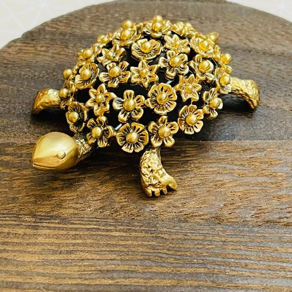 Tortolani | Jewelry | Tortolani Vintage Filigree Floral Turtle Gold Tone Brooche Pin Rare | Poshmark